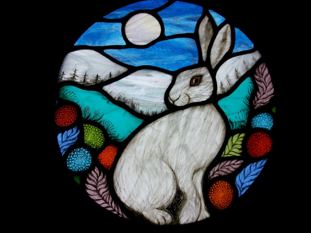 Hares of the Winter Season – Hare Moon Stained Glass